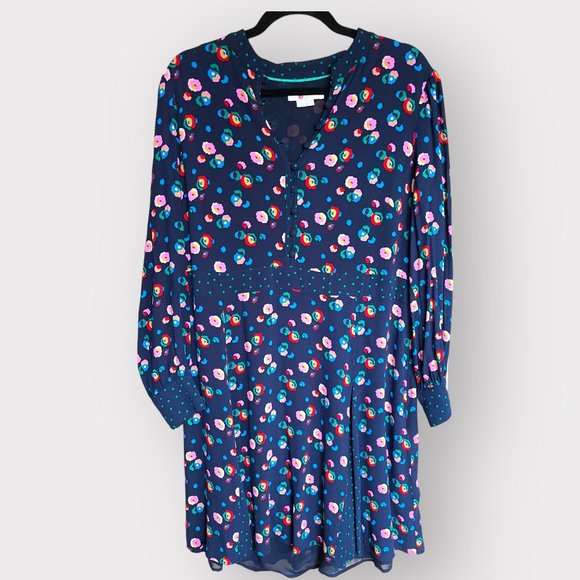 Boden | Dresses | Boden Size 4r Navy Blue Floral Christina Long Sleeve Flare Viscose Dress ...